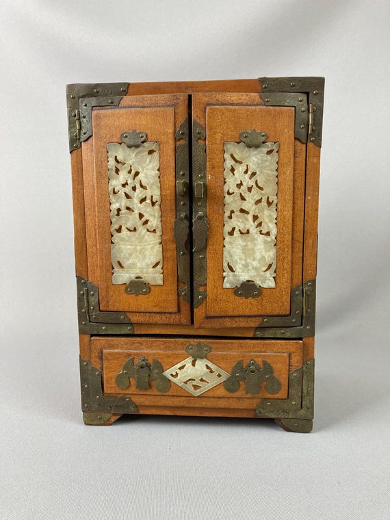 Very Vintage Chinese Jewelry Box, Rosewood w/ Carved … - Gem
