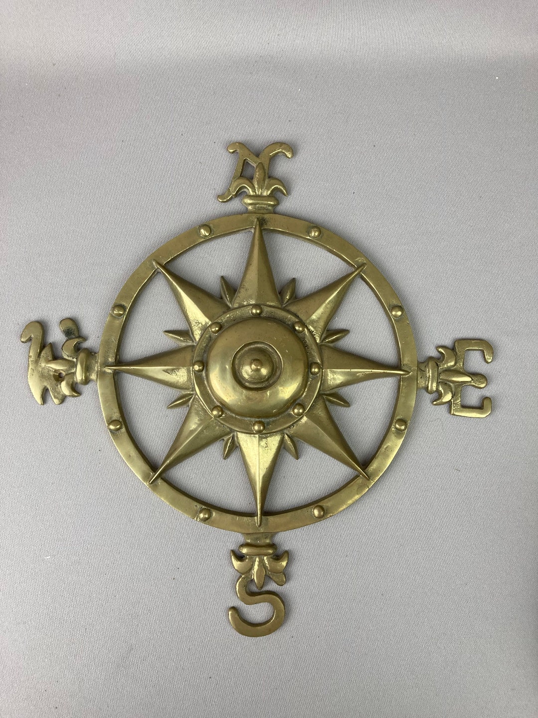 Vintage Solid Brass Wall Compass, Wall Decor, With Lovely Patina ...