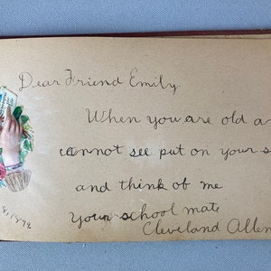 Antique Autograph Book, Late 1800's, Printed to Emily Overton on Her ...