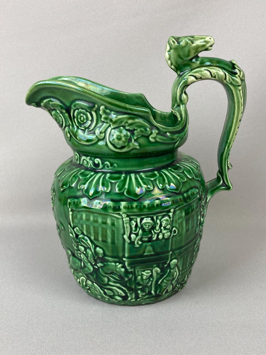 Vintage Pitcher, Arthur Wood, Majolica Pitcher, Green Pitcher With ...