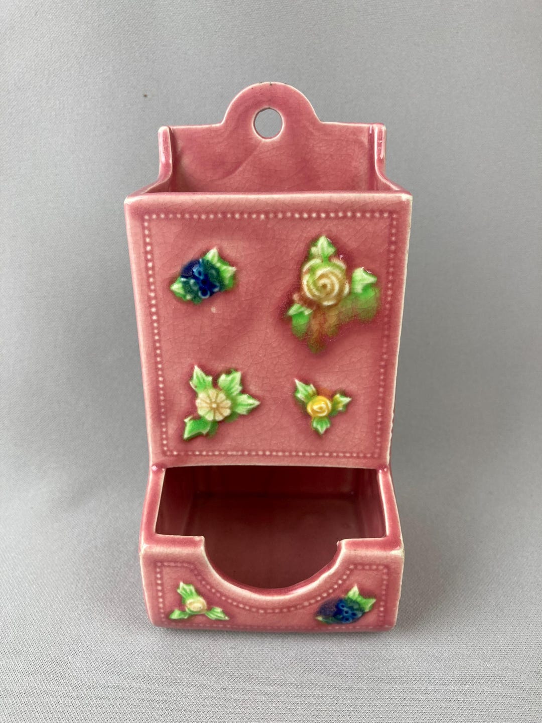 Vintage, Match Dispenser, Match Holder for Wooden Matches, Pink Ceramic ...