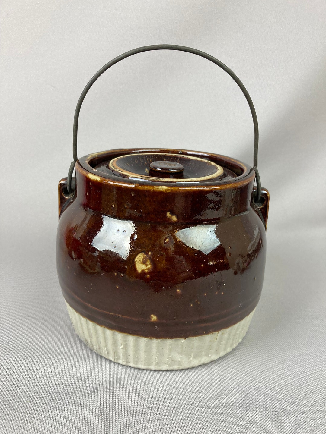 Antique Bean Pot, Stoneware Bean Pot, Small Size, 5" Diameter X 5" Tall ...