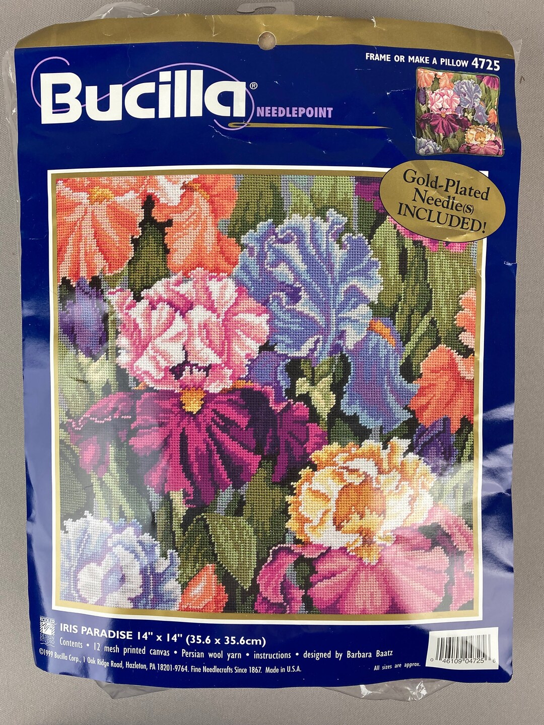 Vintage Needlepoint Kit, iris Paradise, Bucilla, Finished Size 14 X 14 ...