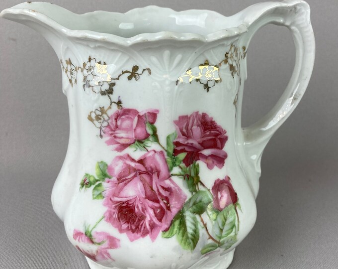 Antique, Porcelain Pitcher, With Pink Roses, Green Leaves and Floral ...