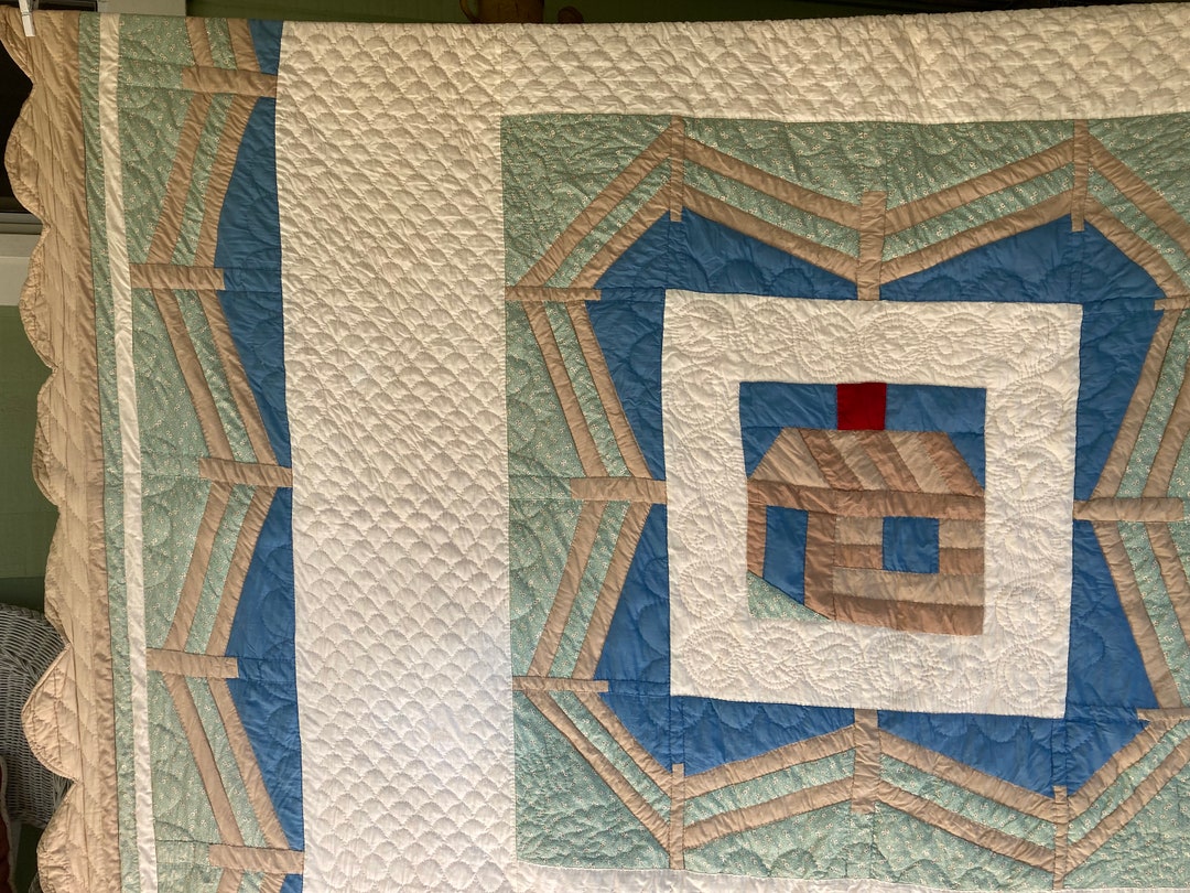 Vintage Pieced Patchwork Quilt, Hand Made, Hand Quilted, OOAK, Log Cain ...