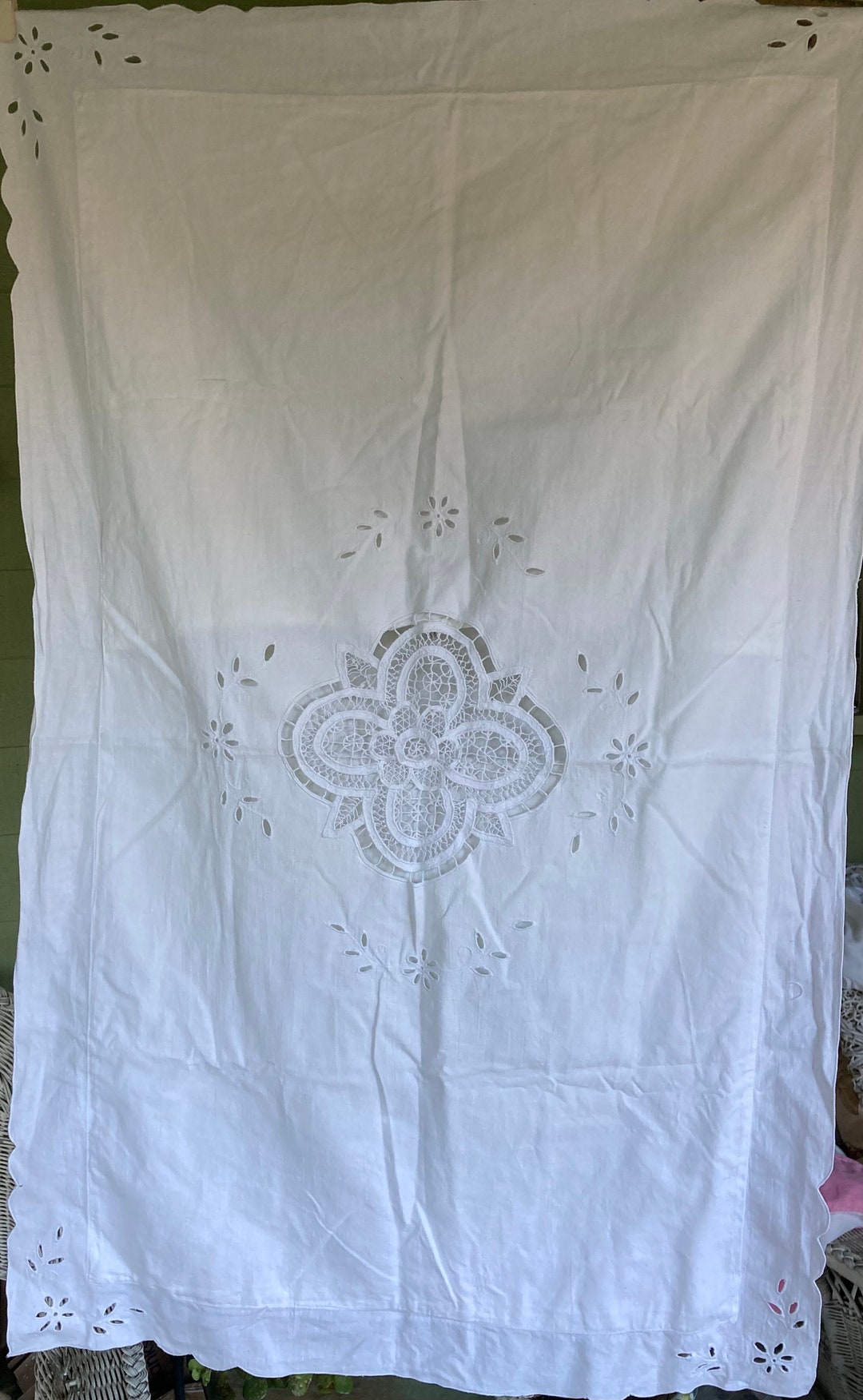 Vintage Pillow Sham, White Battenberg Lace Sham, Single King Size ...