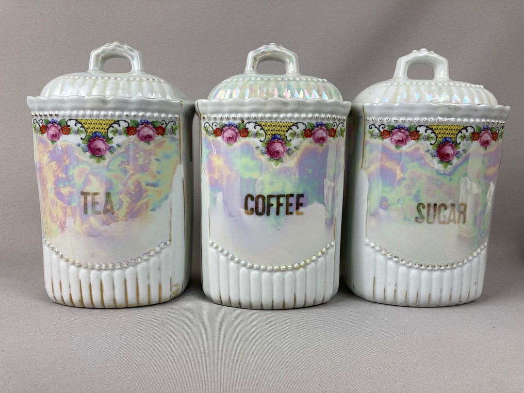 Antique Porcelain Canisters, Set of 5, Tea, Coffee, Sugar, Rice, Barley ...