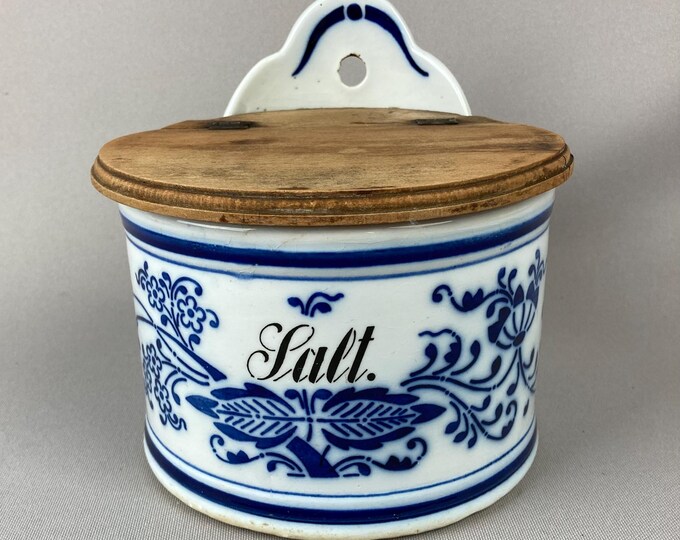 Antique Salt Box,cobalt Blue and White, Floral Pattern, Wall Mount or ...