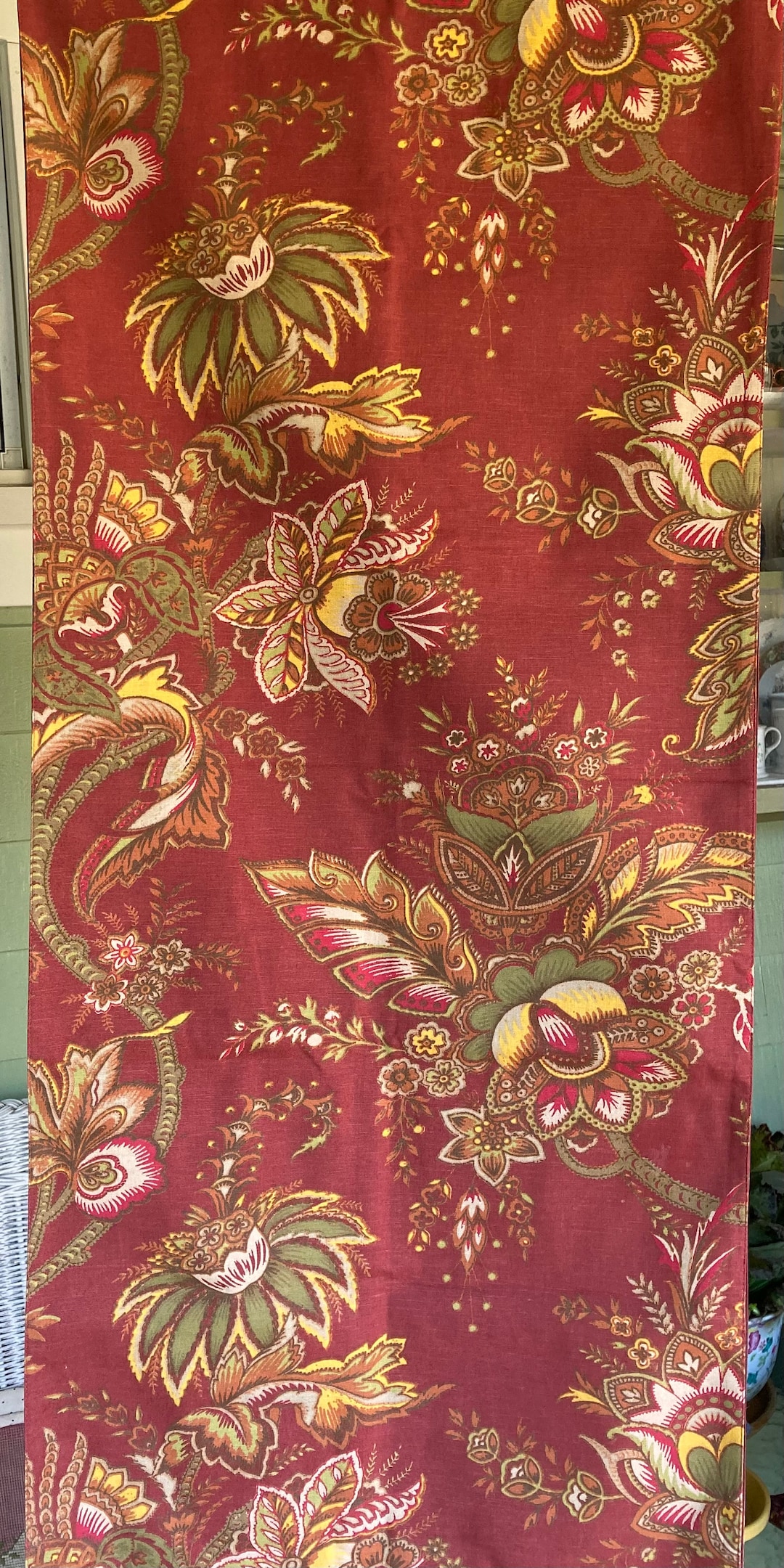 Vintage Unused Table Runner, Pottery Barn, Red Floral Print, Harvest ...