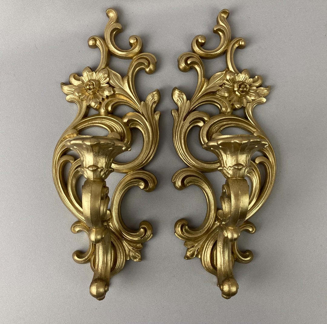 Vintage Wall Sconces, Candle Holders, Shiny Gold Finish, Fancy ...