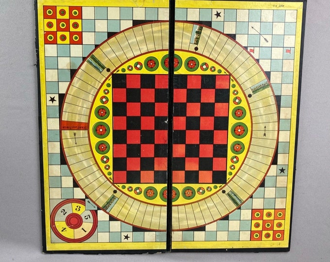 Vintage Game Board, Parchesi, Checkers, Reversible and Folding Game ...