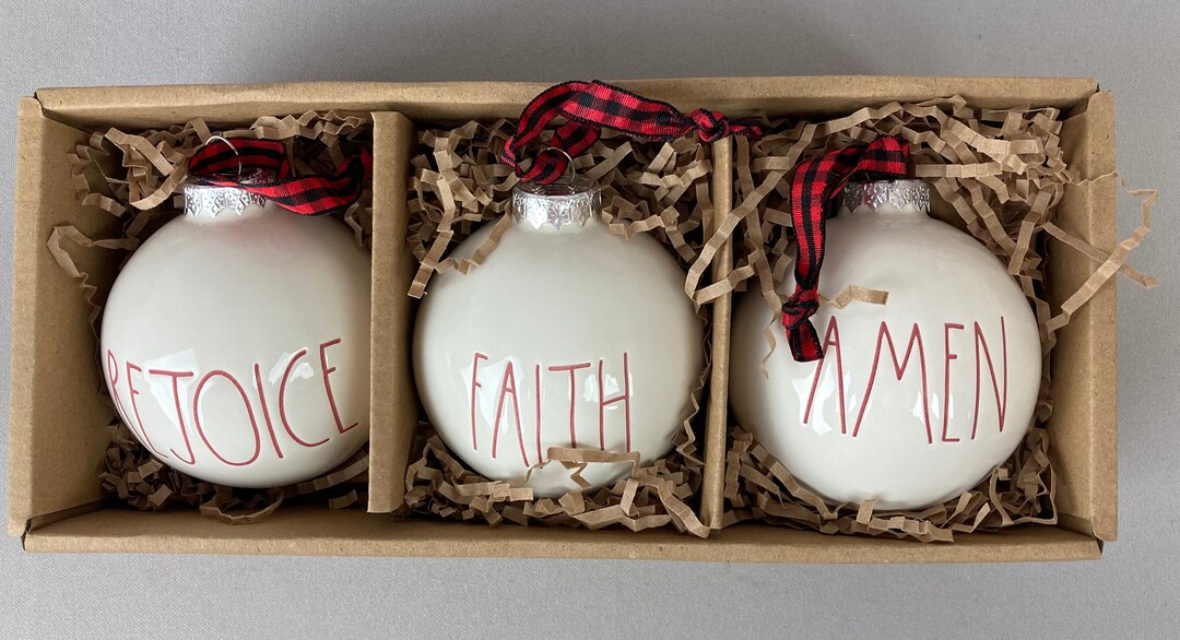 Vintage Rae Dunn Christmas Tree Ornaments, Set of 3 Ornaments, Rejoice ...