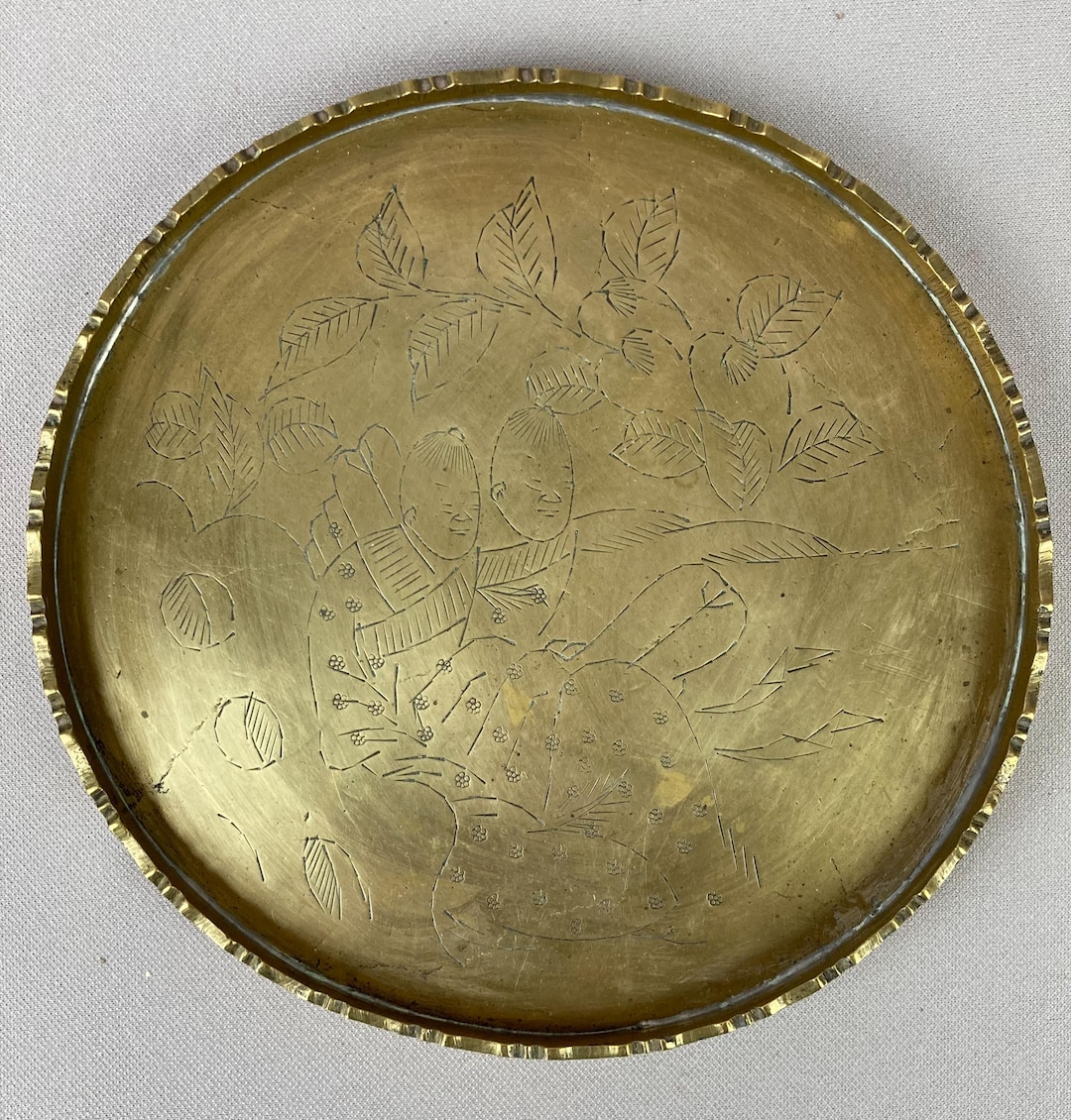 Vintage Brass Trivet, Round Chinese Trivet, Old China Mark, Footed ...