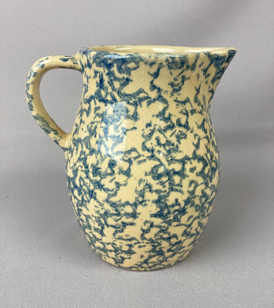 Vintage Pitcher, Robinson Ransbottom, Blue and off White Spongeware, 7 ...