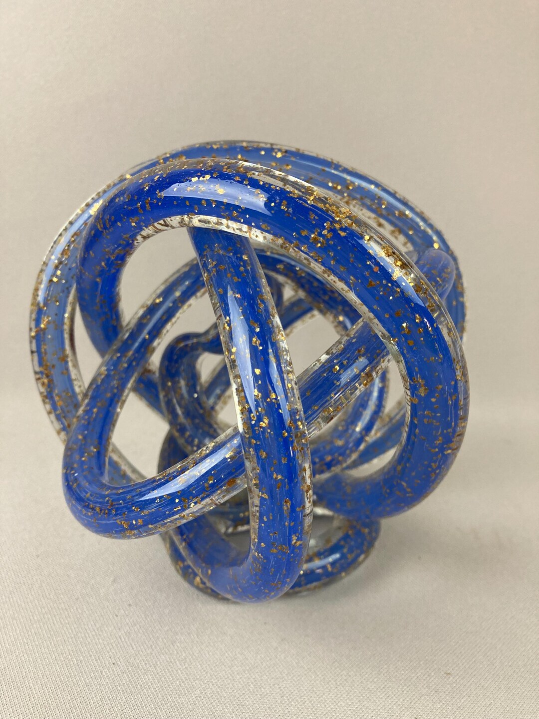 Vintage Object De Art, Hand Blown Glass Sphere, Blue, Clear and Gold ...