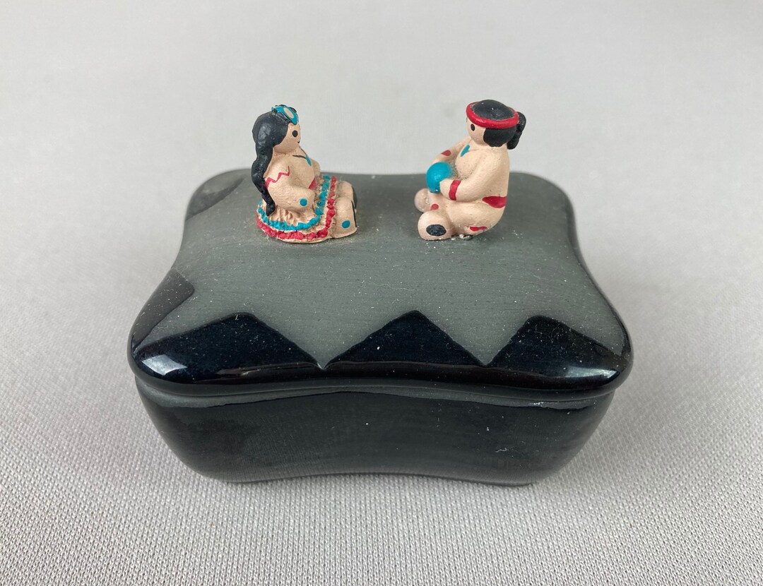 Vintage Native American Ring Box, Native American Pottery, Black Glaze ...