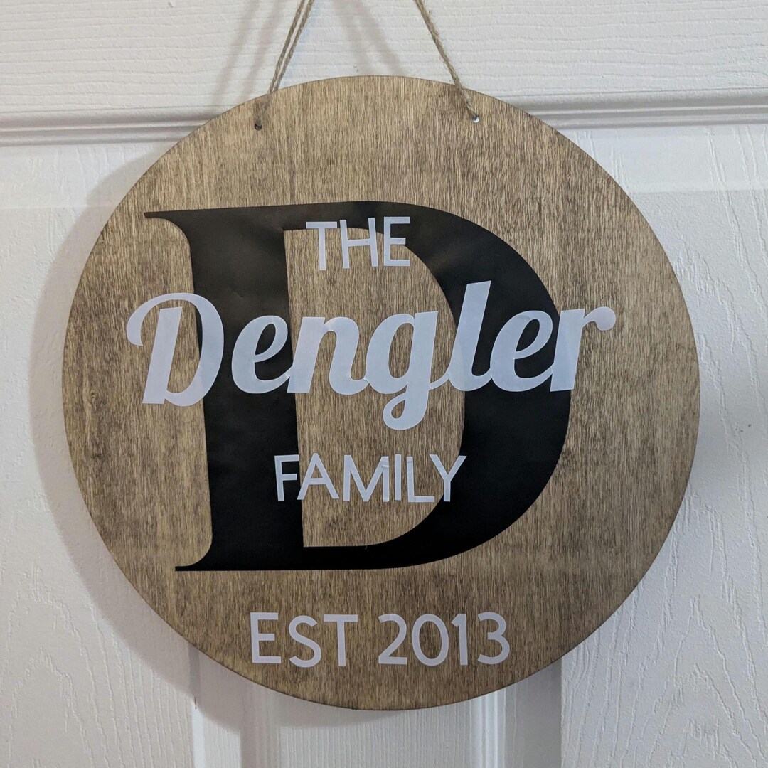 12 Inch Custom Round Last Name Sign Black Initial, Matte White Letters ...