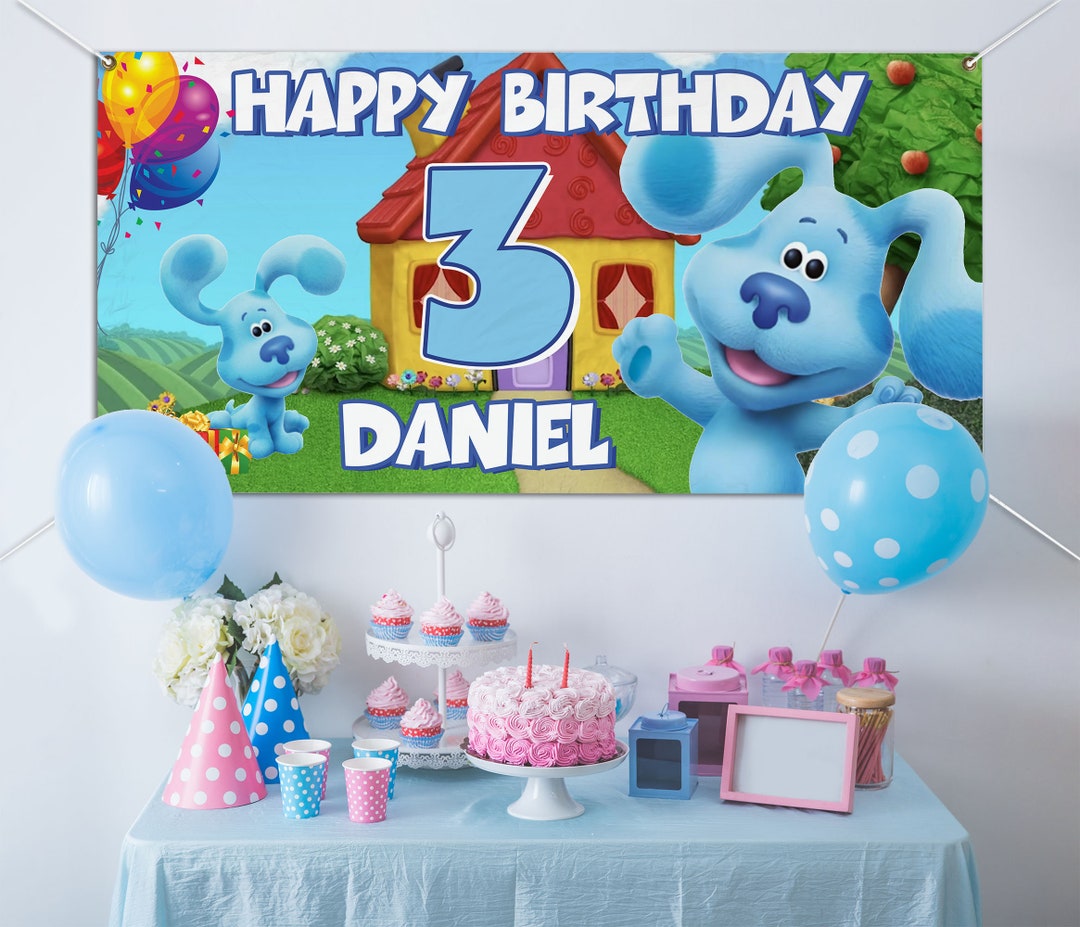 Blue Clues Family Birthday Backdrop/blue Clues Birthday Banner/blue Clues Backdrop/custom Blue ...