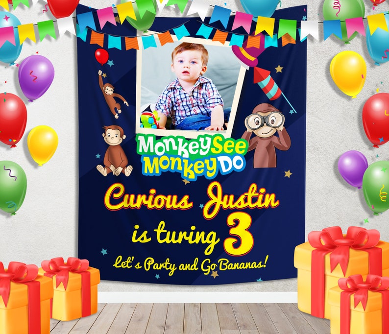 Curious George Birthday Backdrop/curious George Birthday Banner/curious ...
