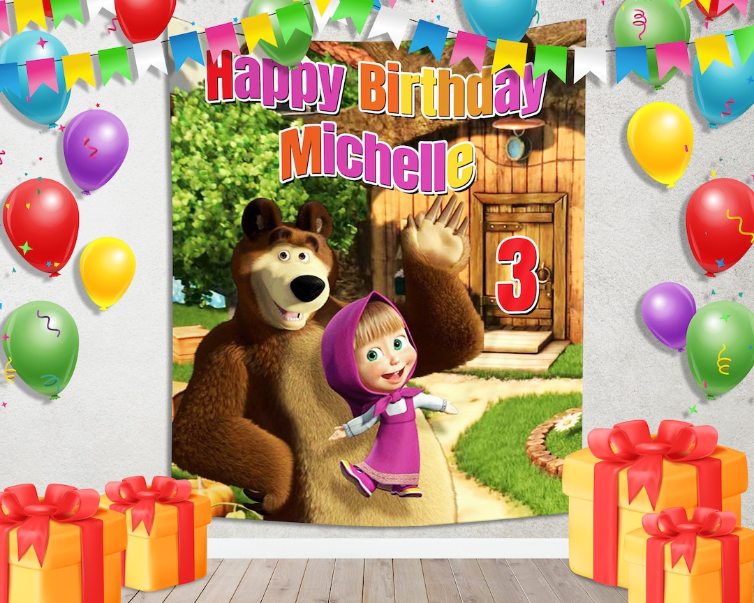 Masha and the Bear Birthday Backdrop, Masha and the Bear Birthday ...
