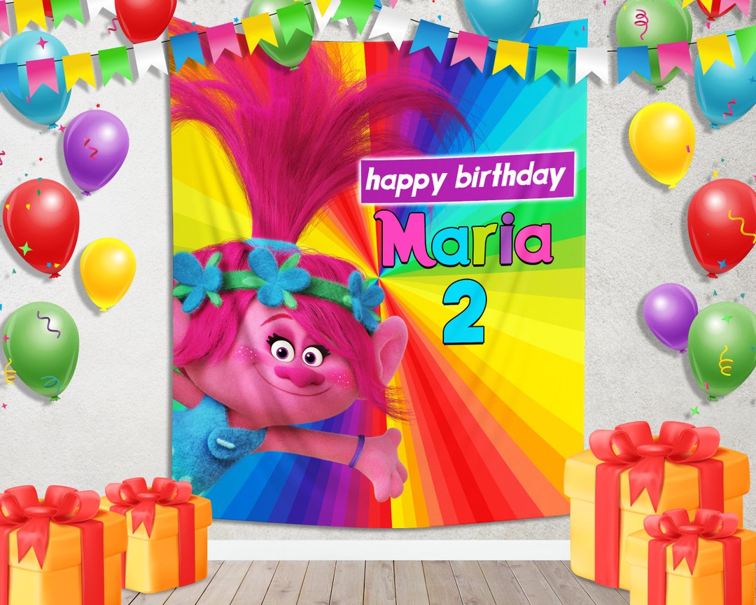 Trolls Birthday Party Backdrop/trolls Birthday Banner/custom Trolls ...