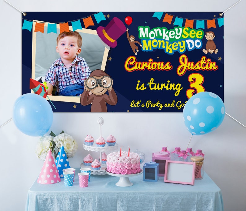 Curious George Birthday Backdrop/curious George Birthday Banner/curious ...
