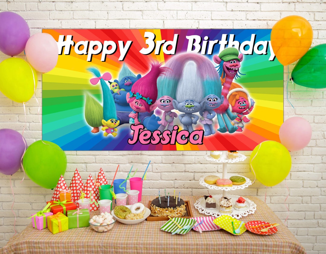 Trolls Birthday Party Backdrop/trolls Birthday Banner/custom Trolls ...