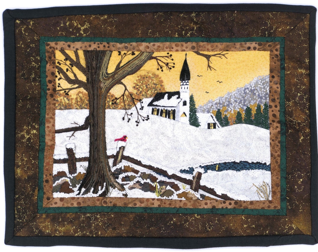 Small Art Quilt Fiber Art Quilt Church Scenery Winter Scenery Small ...