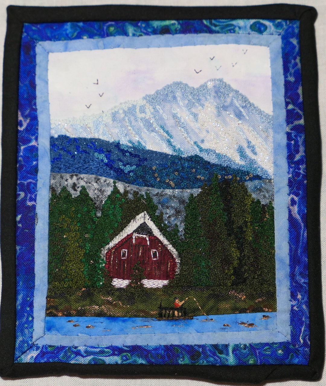 Small Art Quilt: Barn & Mountain Landscape, Handmade Wall Decor - Etsy