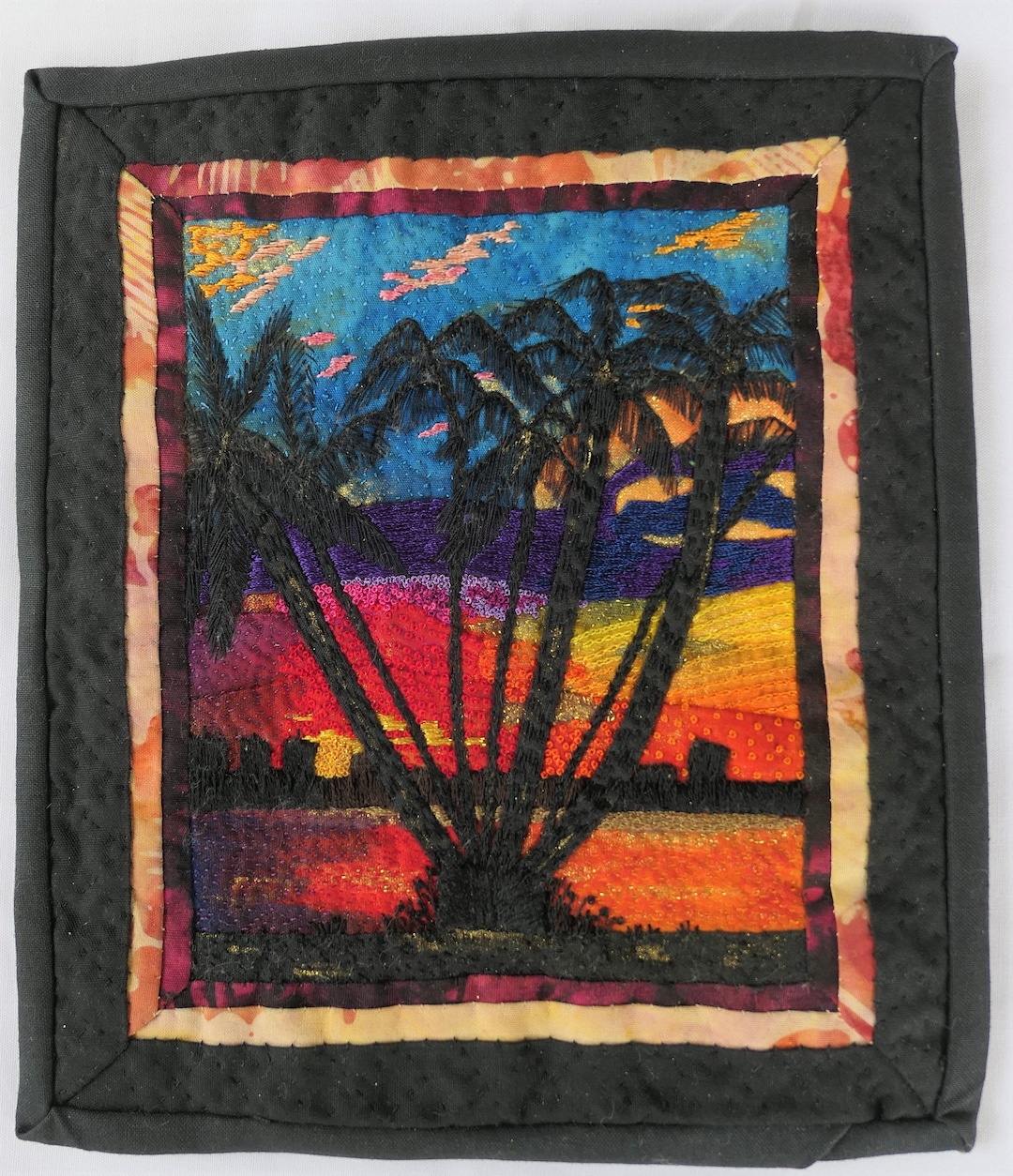 Small Art Quilt: Handmade Sunset Beach Scenery Wall Hanging - Etsy