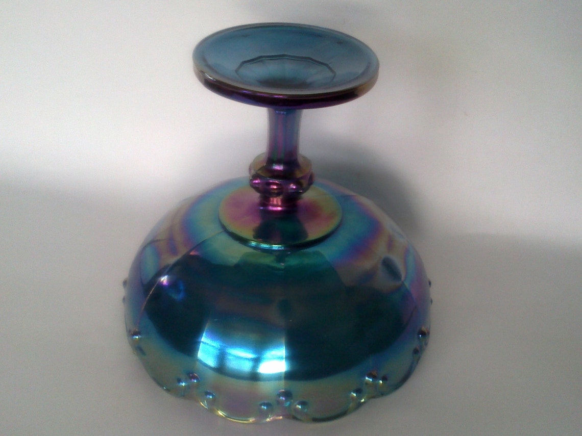 Vintage Blue Indiana Glass Garland Bowl, Fruit Bowl,iridescent Blue ...