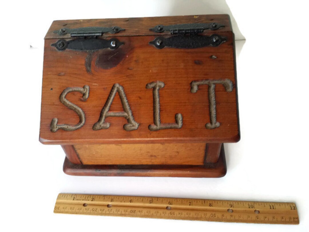 Vintage Wood Salt Box Hand Made Signed Kitchen Decor Rustic Cabin ...