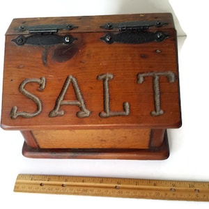 Vintage Wood Salt Box Hand Made Signed Kitchen Decor Rustic Cabin ...