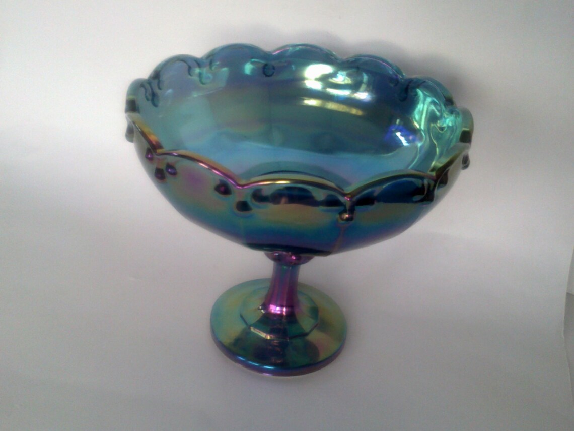 Vintage Blue Indiana Glass Garland Bowl, Fruit Bowl,iridescent Blue ...