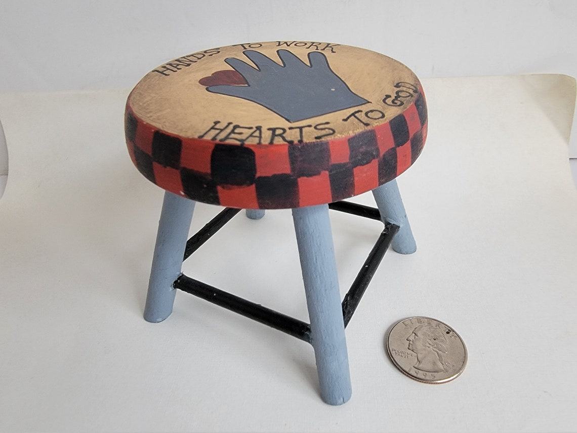 Doll Footstool Wooden Doll Furniture Painted Doll House Kitchen Hands ...
