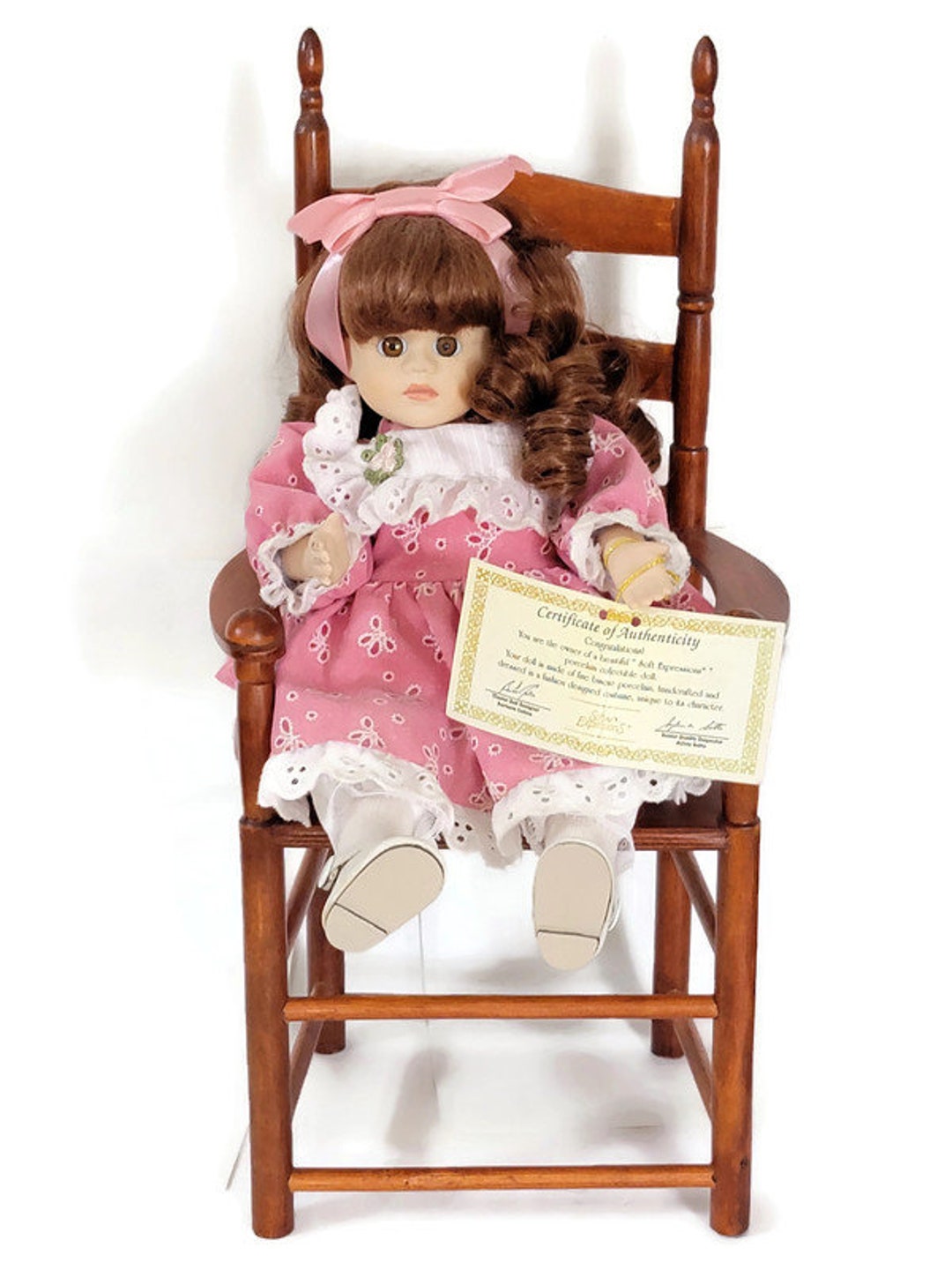 Vintage Ladderback Doll Chair and Musical Doll, Doll Furniture ...