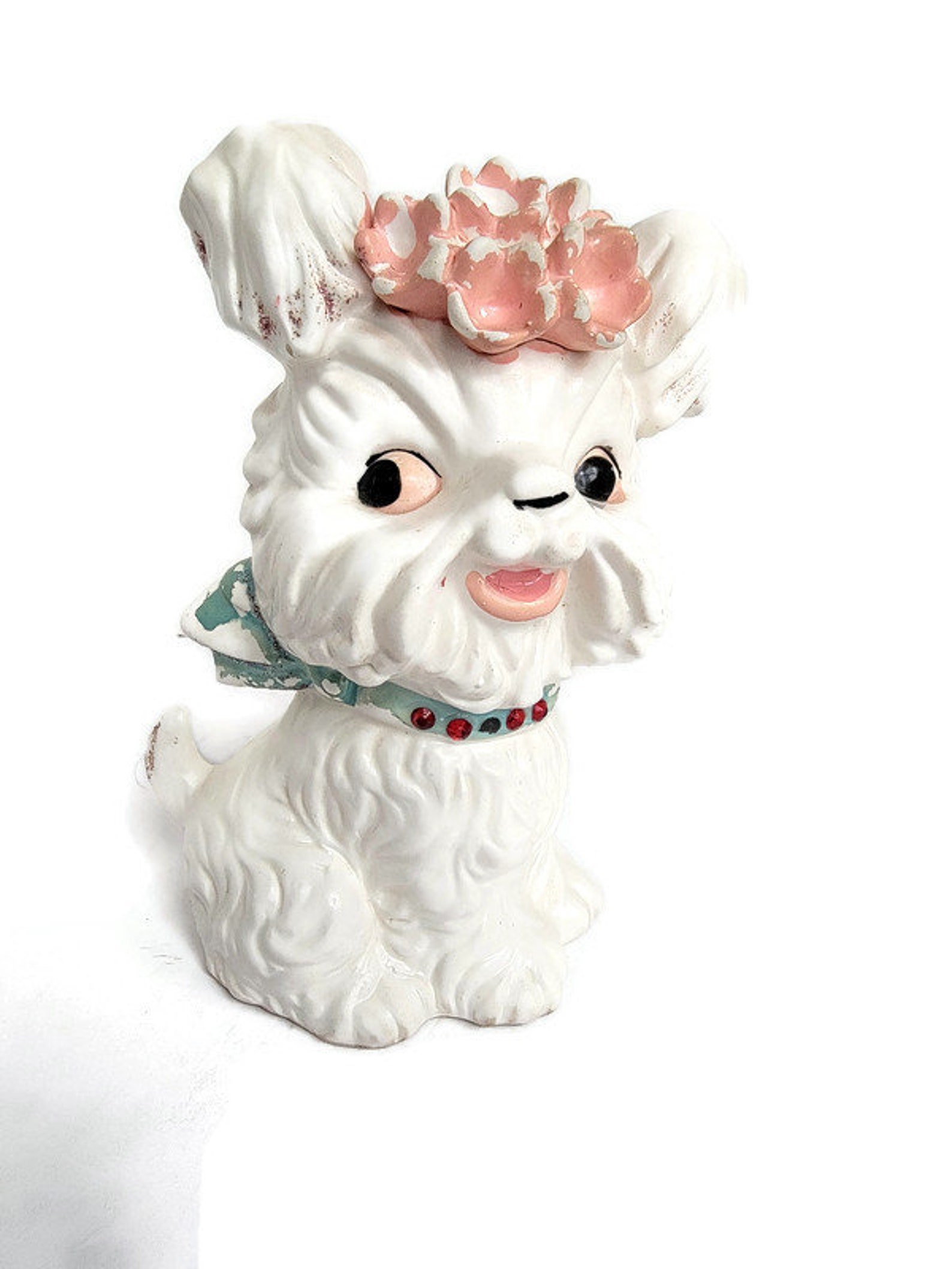 Pair of Rare Vintage White Kitten and Puppy Coin Banks With Coral/pink ...