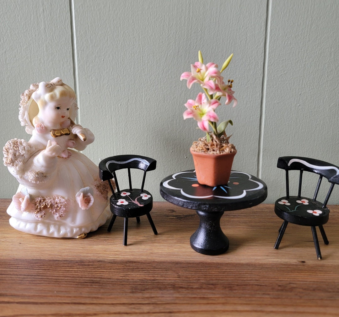 Dollhouse Table and Chairs Set Vintage Miniature Hand Painted Wooden ...