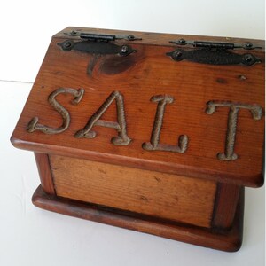 Vintage Wood Salt Box Hand Made Signed Kitchen Decor Rustic Cabin ...