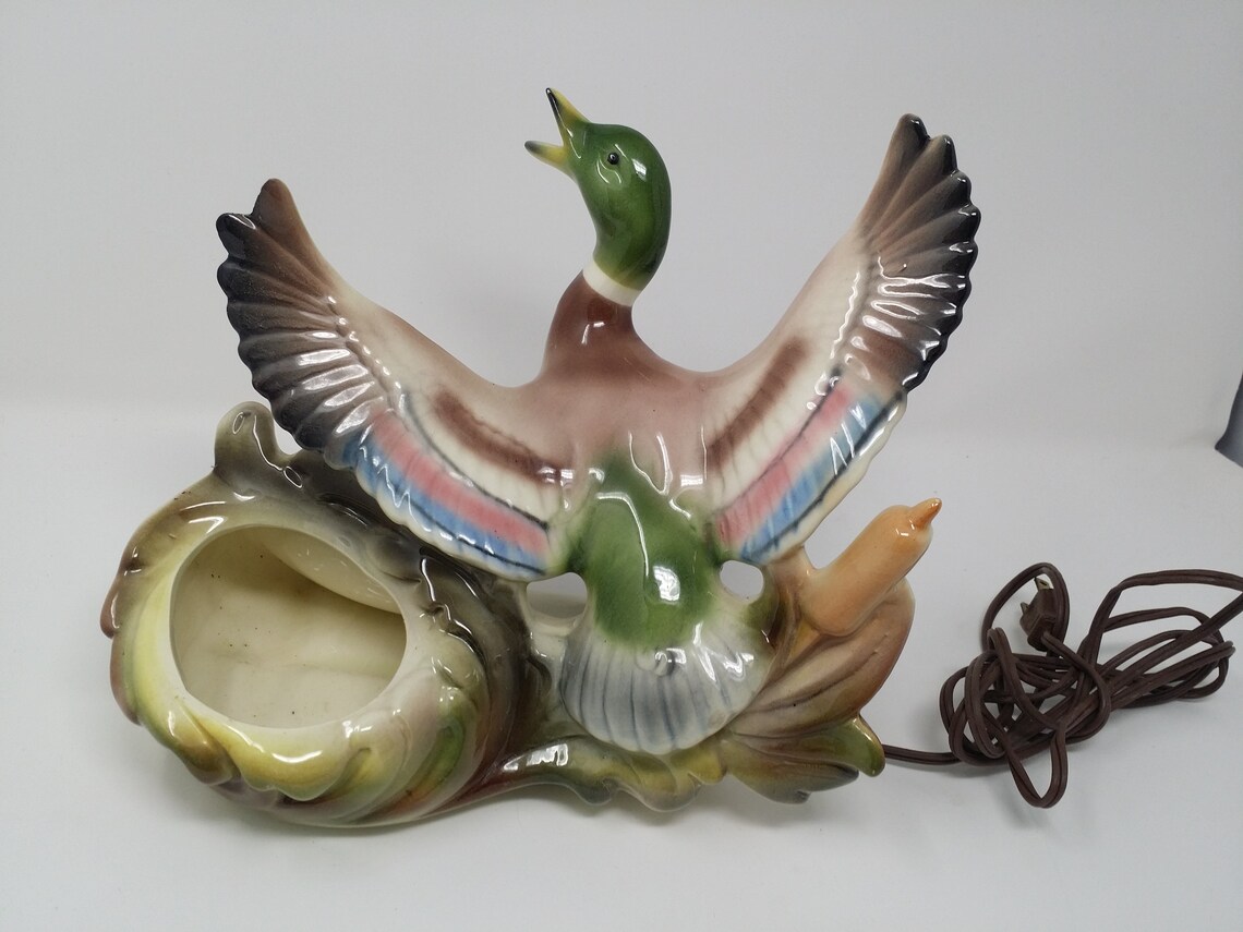 Vintage Mallard Duck Tv Lamp Planter Mid Century Decor Ceramic Duck ...