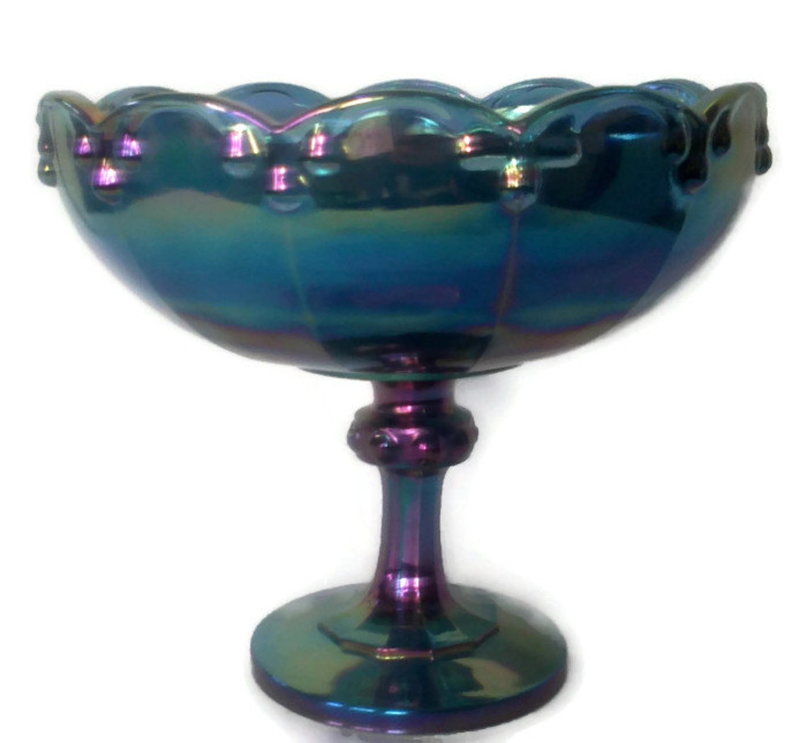 Vintage Blue Indiana Glass Garland Bowl, Fruit Bowl,iridescent Blue ...
