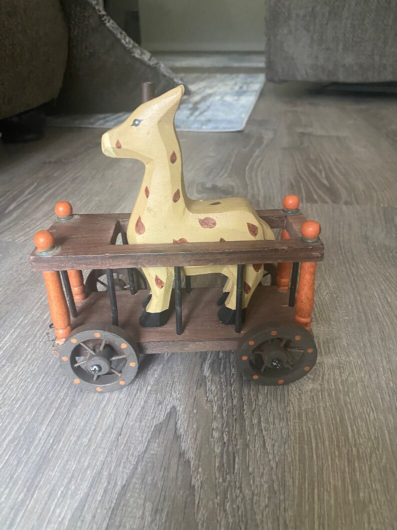 Giraffe Pull Toy Handmade Wooden Circus Train Car Vintage Miniature ...
