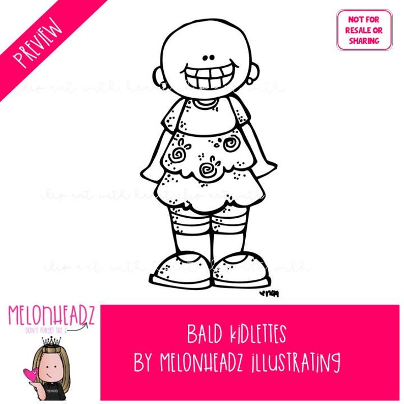 Bald Kidlettes Clip Art, Bald Kids Clip Art BLACK AND WHITE - Etsy