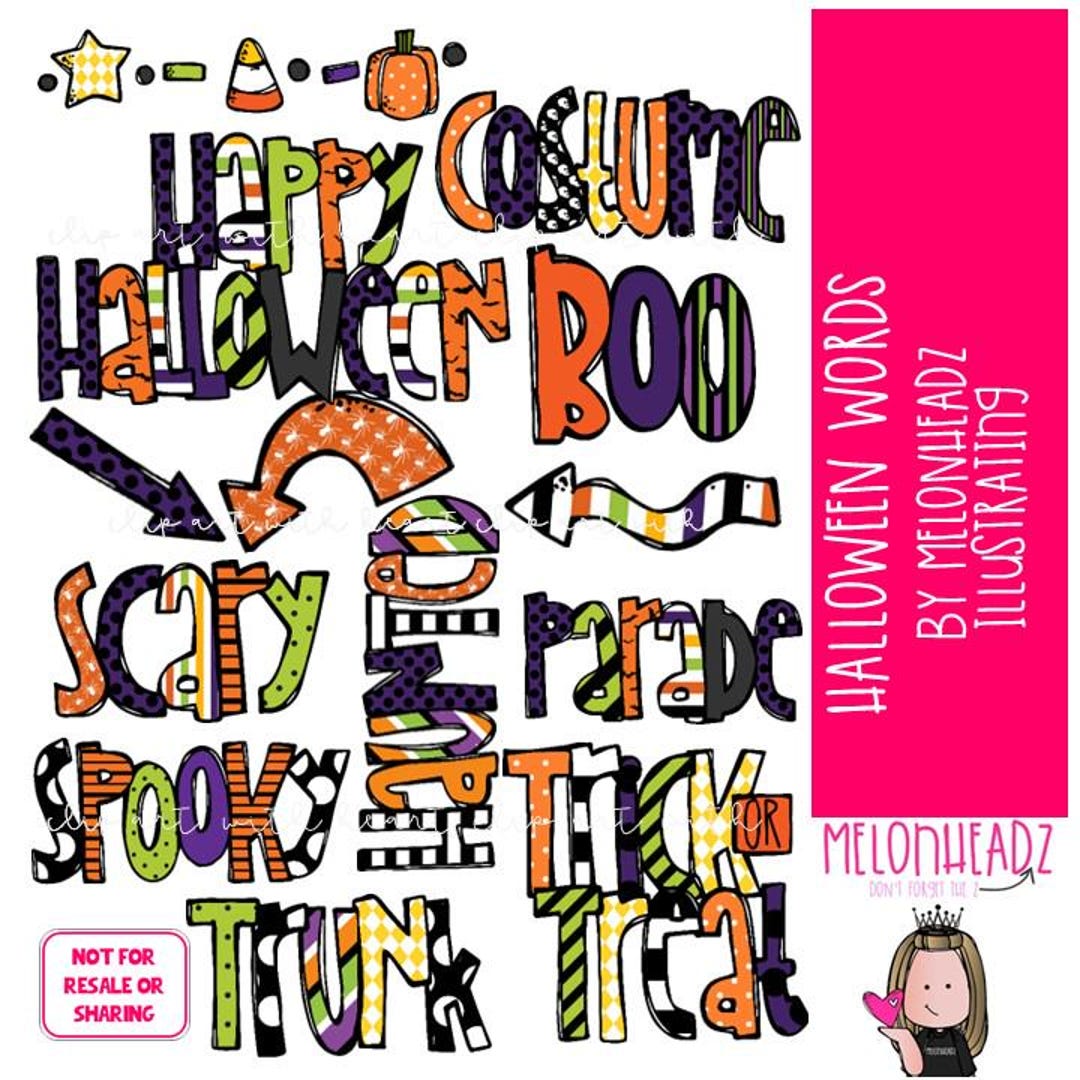 Halloween Words Clip Art, Arrow, Page Break COLORED Version - Etsy