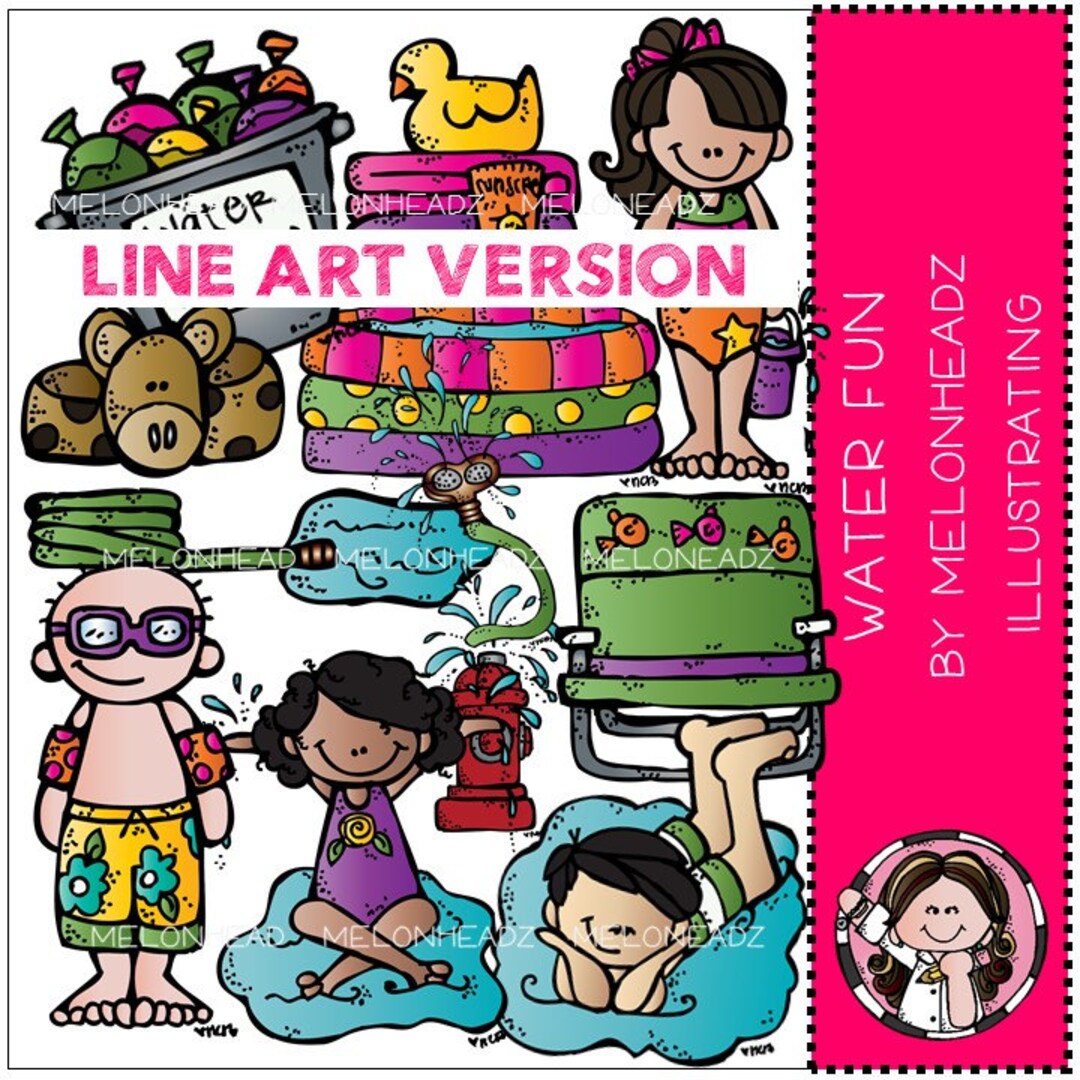 Water Fun Clip Art - LINE ART - Etsy