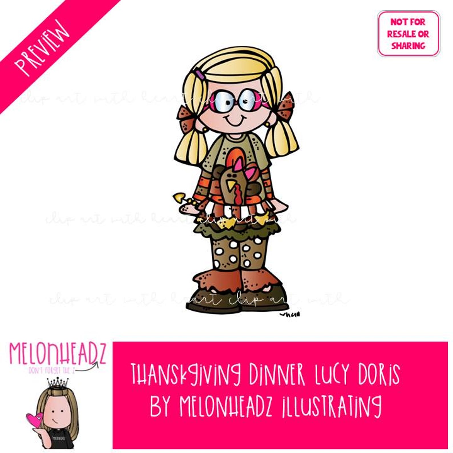 Thanksgiving Dinner Clip Art, Lucy Doris, Melonheadz Character COLORED ...