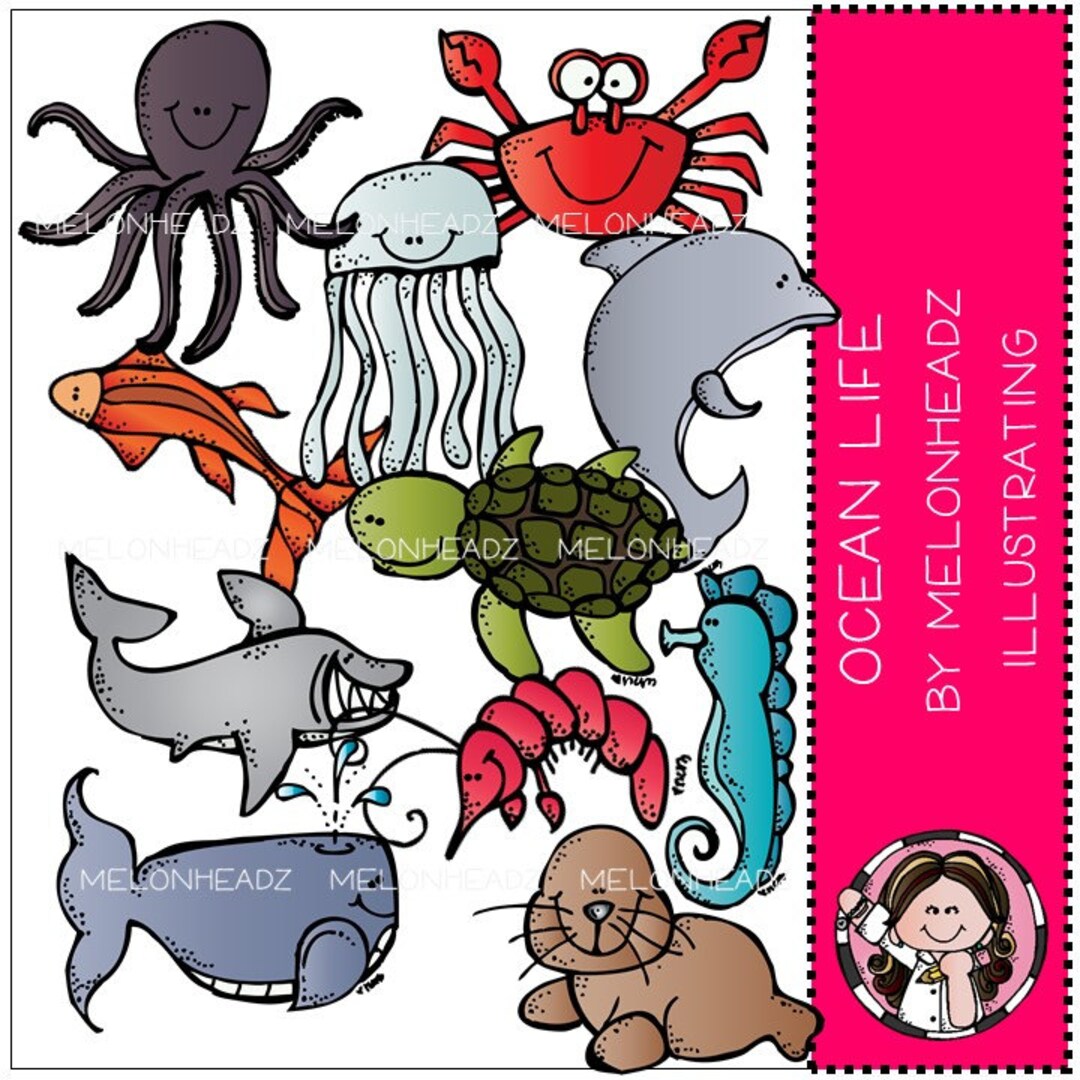 Ocean Life Clip Art Part 1 - LINE ART - Etsy