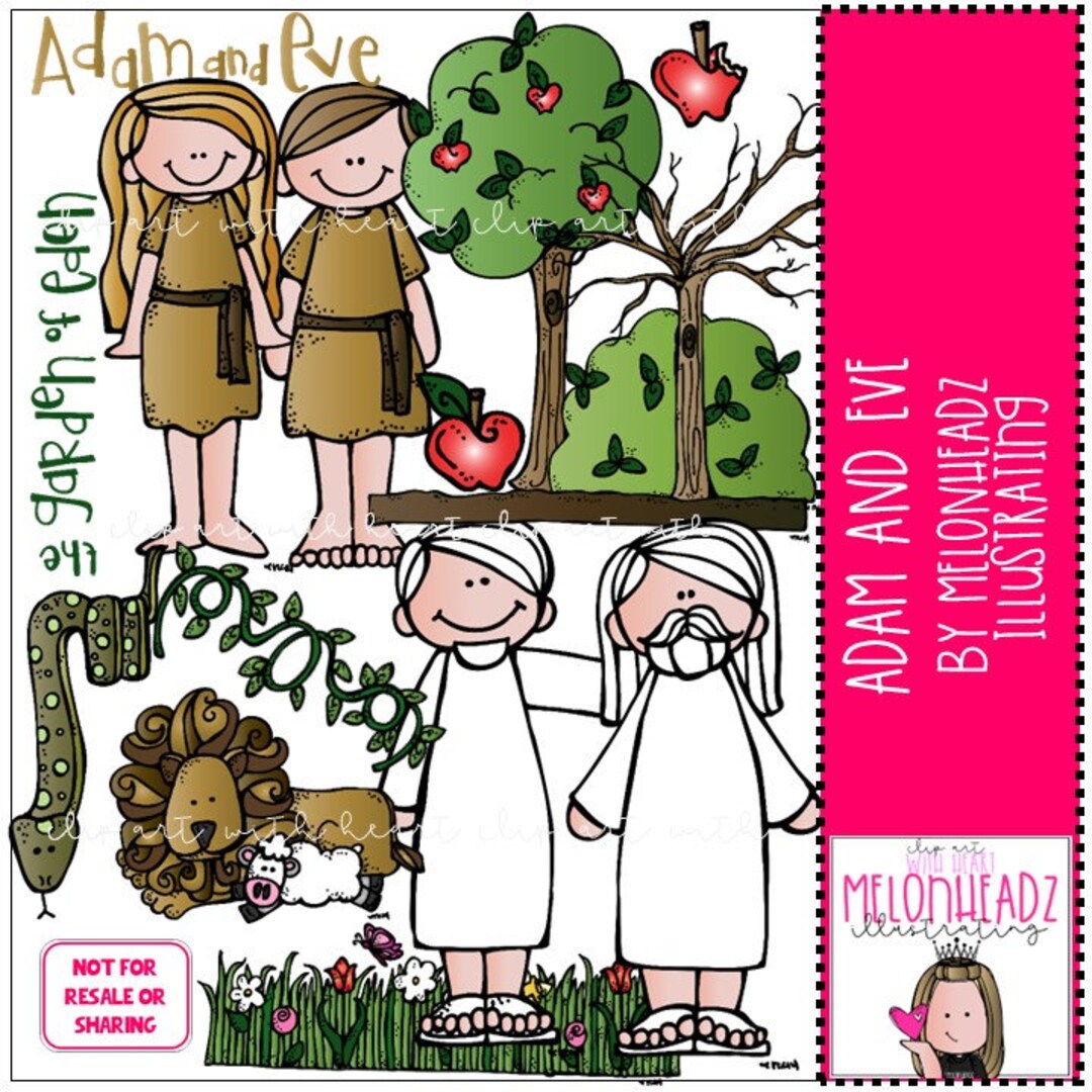 Adam and Eve Clip Art Bible COLORED Version - Etsy
