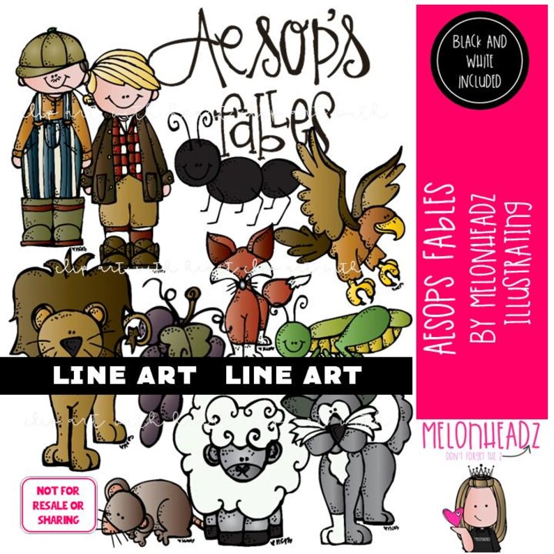 Aesop's Fables Clip Art, Aesopica Clip Art LINE ART and Black and White ...