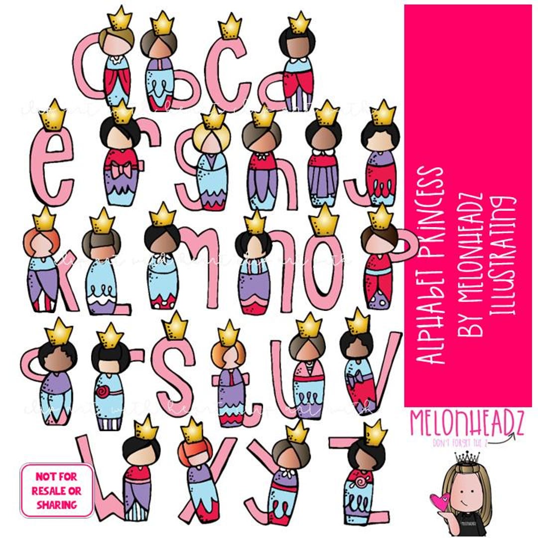 Alphabet Princess Clip Art, Letters Clip Art COLORED Version - Etsy
